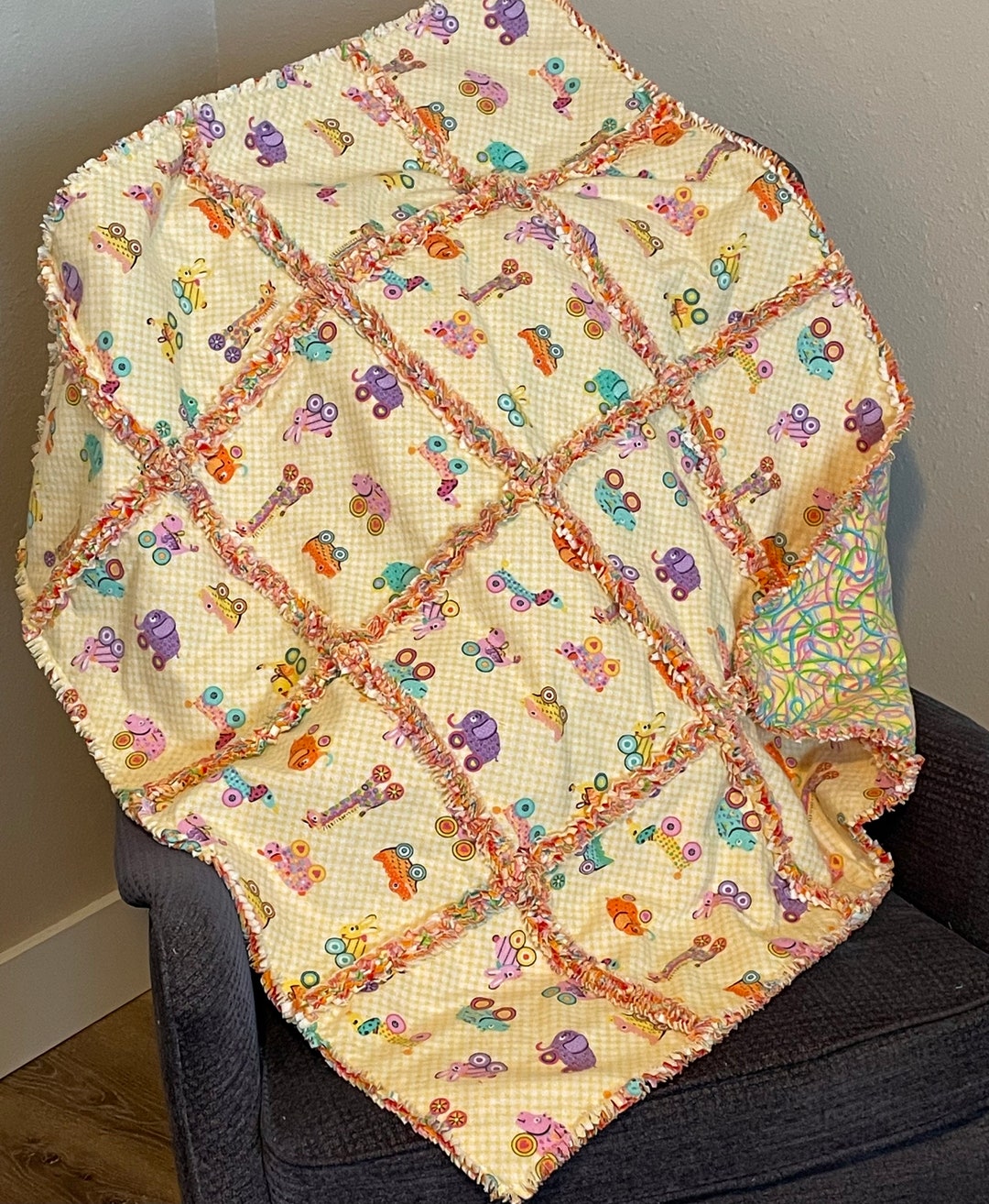 Pull Toy No Cut Rag Quilt Kit, 3 Warm Flannel Layers, 31x37, Baby Toys ...