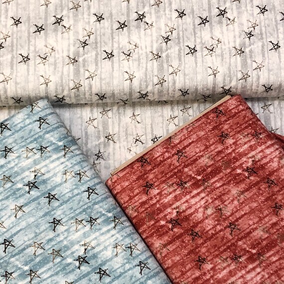 Snow Days Fabric Stars Blue Gray Red Stressed Look Cotton | Etsy