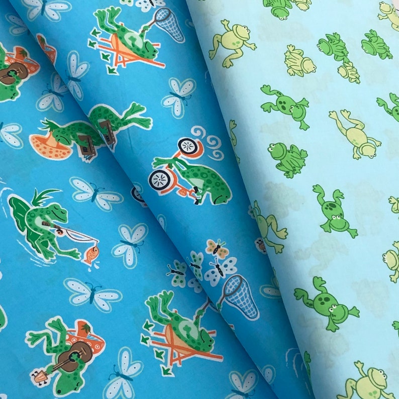 Froggy Frogs Fabric Toad Fabric Green Orange Blue Toad Ally - Etsy