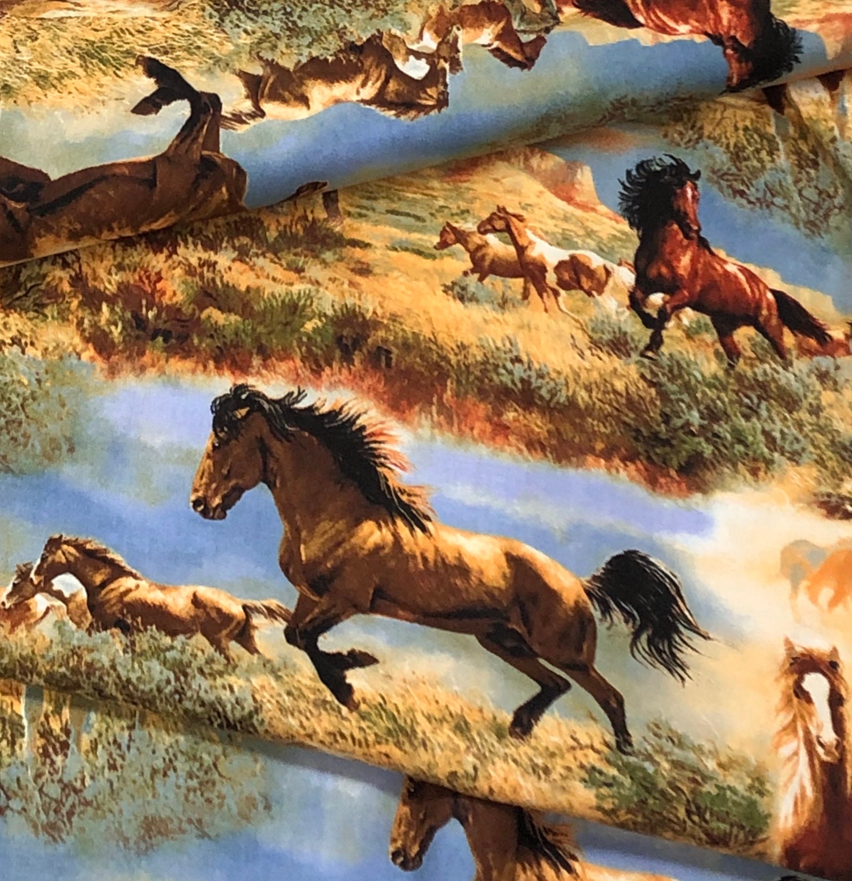 Horse in the Prairie Wild Stallion Fabric Broadcloth Beige - Etsy Canada