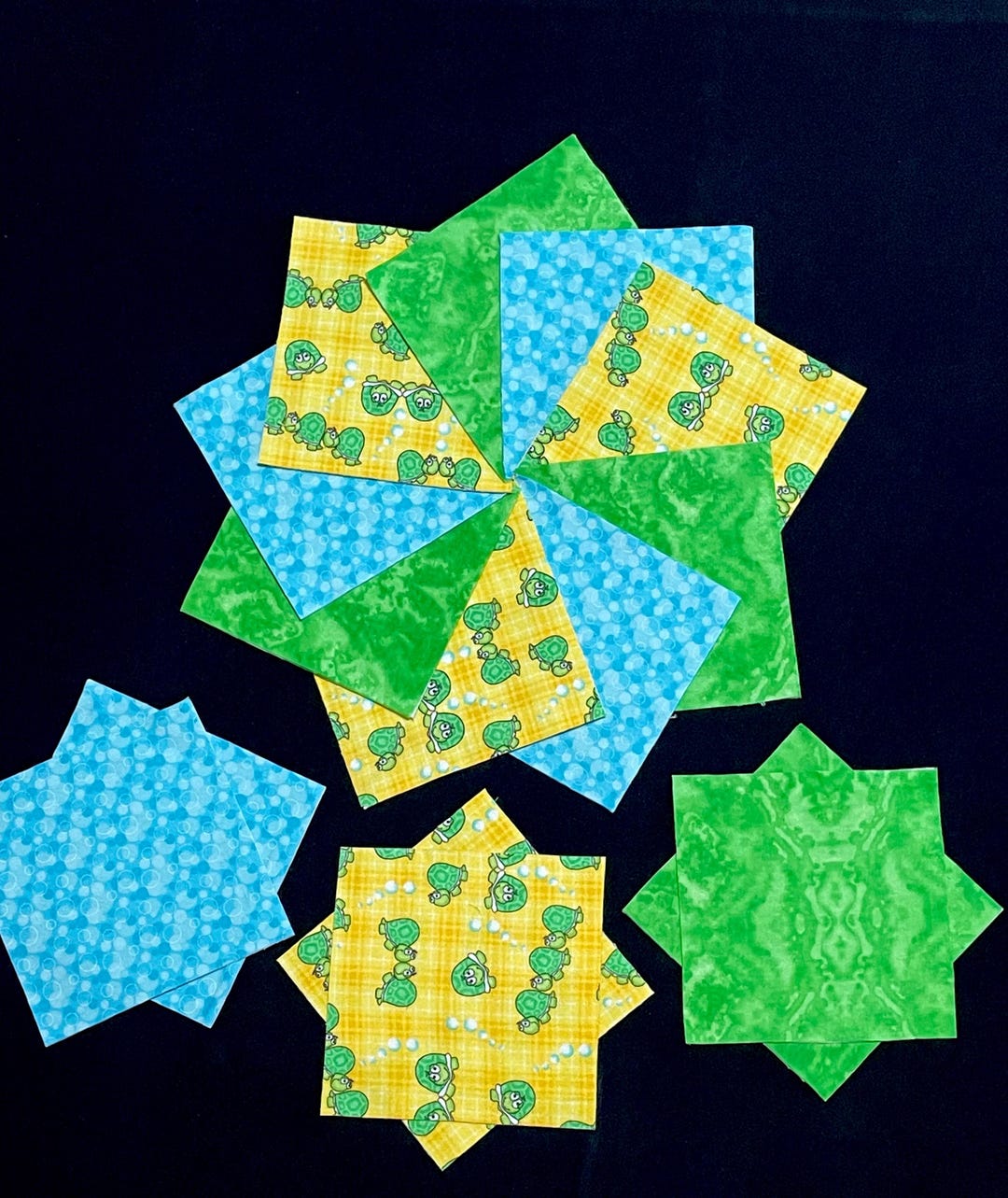 Turtle Baby Rag Quilt Kit, 72 Pre Cut Quilt Blocks 7" Squares, Green ...