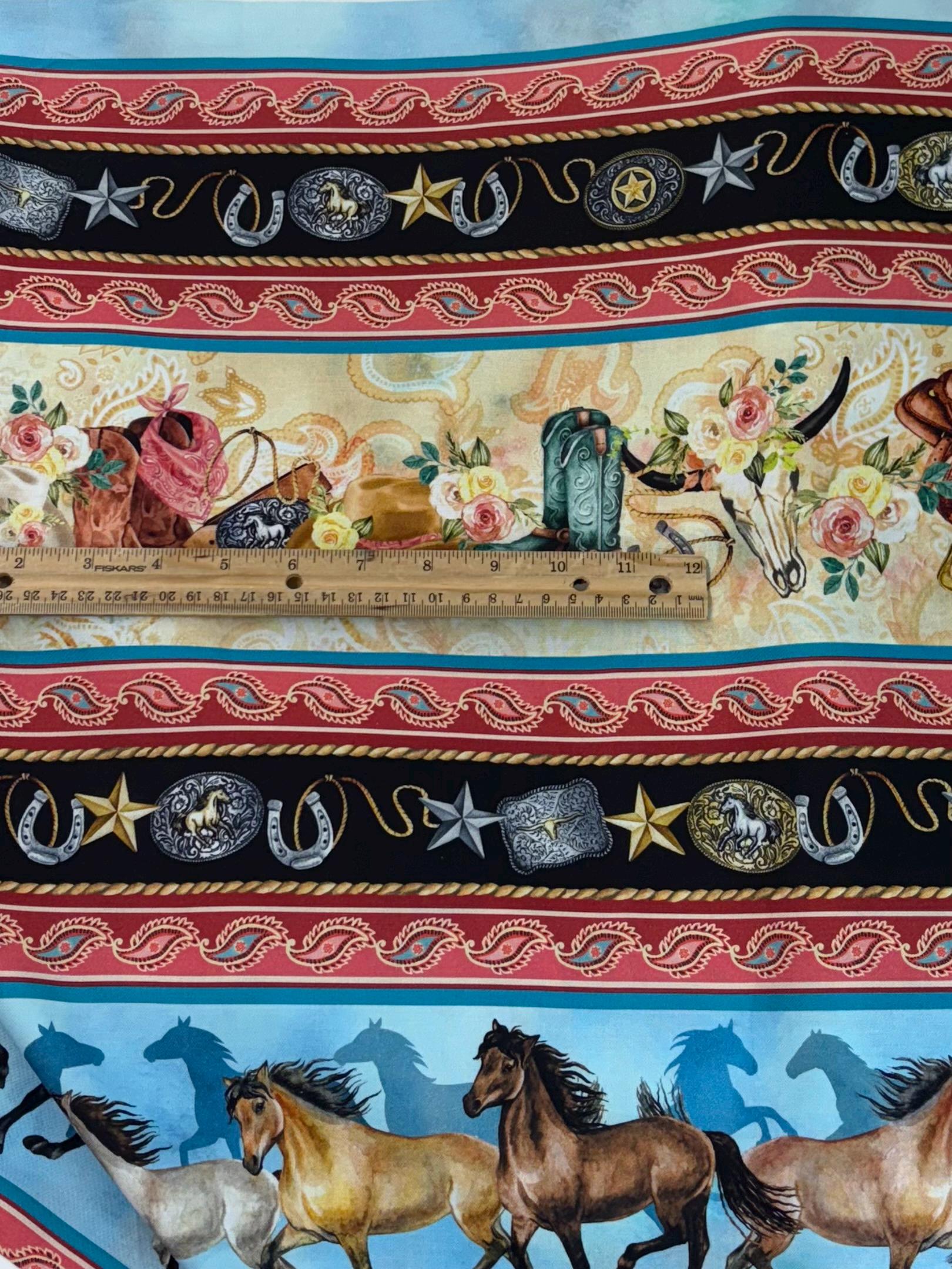 Gone Country Lasso, Black or Blue Blackground, 45" Wide, Cotton Fabric ...