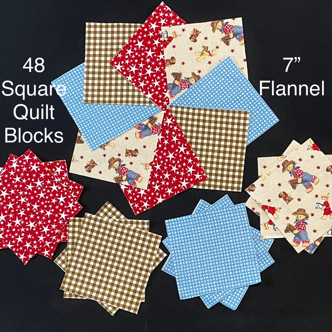 48 Cowboy and Indian 7" Pre Cut Square Quilt Blocks, Red Stars, Brown ...