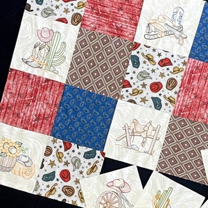 Western Embroidered Cowboy Quilt Blocks, 60- 7" Cotton Pre Cut Squares ...