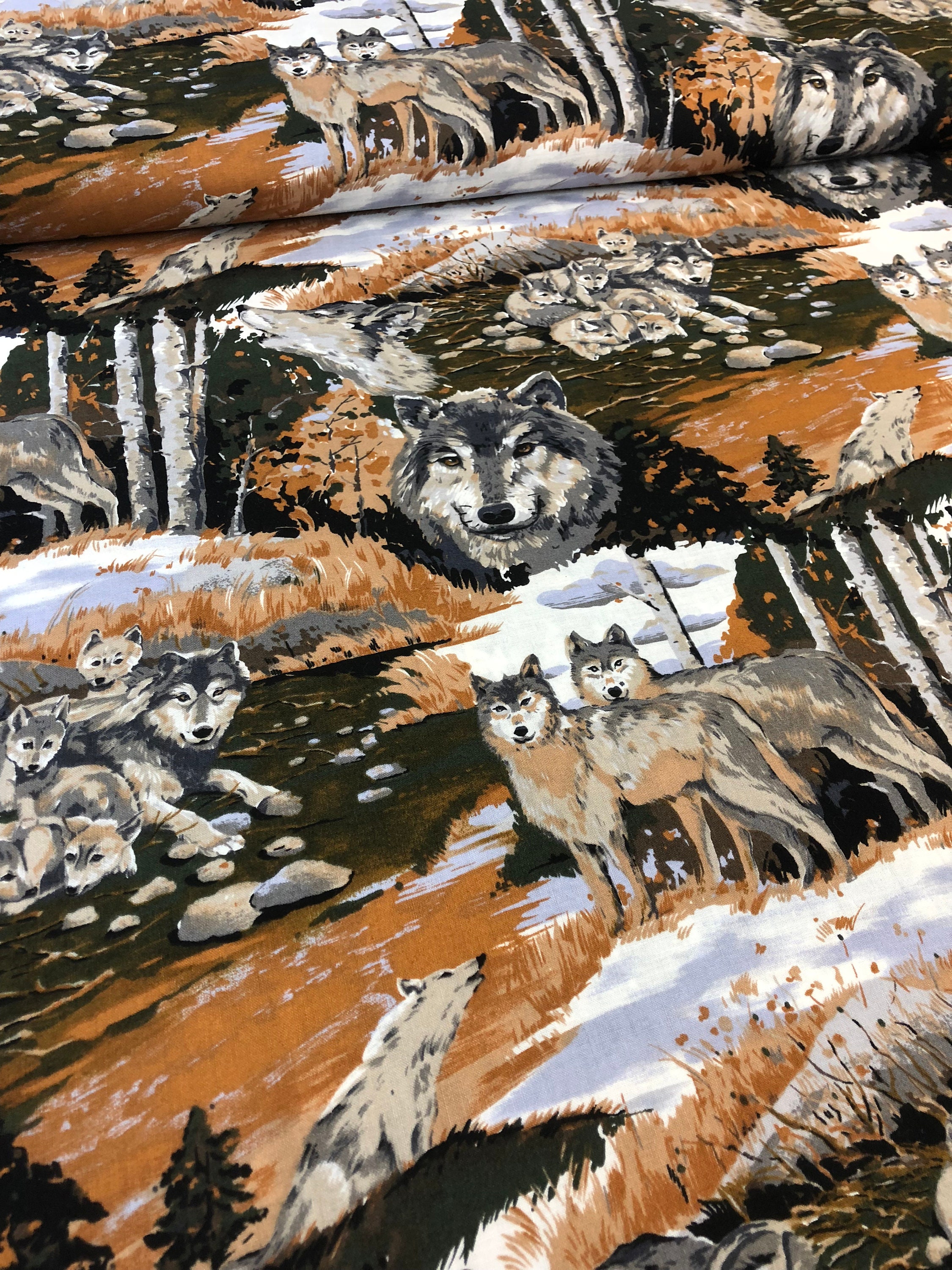 Wildlife Fabric Wolf Panel,woodhaven Animals Fabric, Wolves in the Wild ...