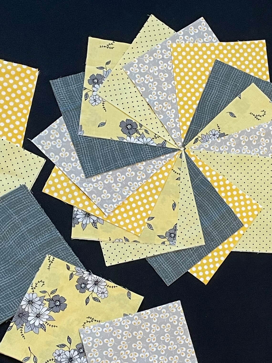 SALE 84 Yellow Flower, 7" Square Quilt Blocks, Gray, Yellow, Cotton ...