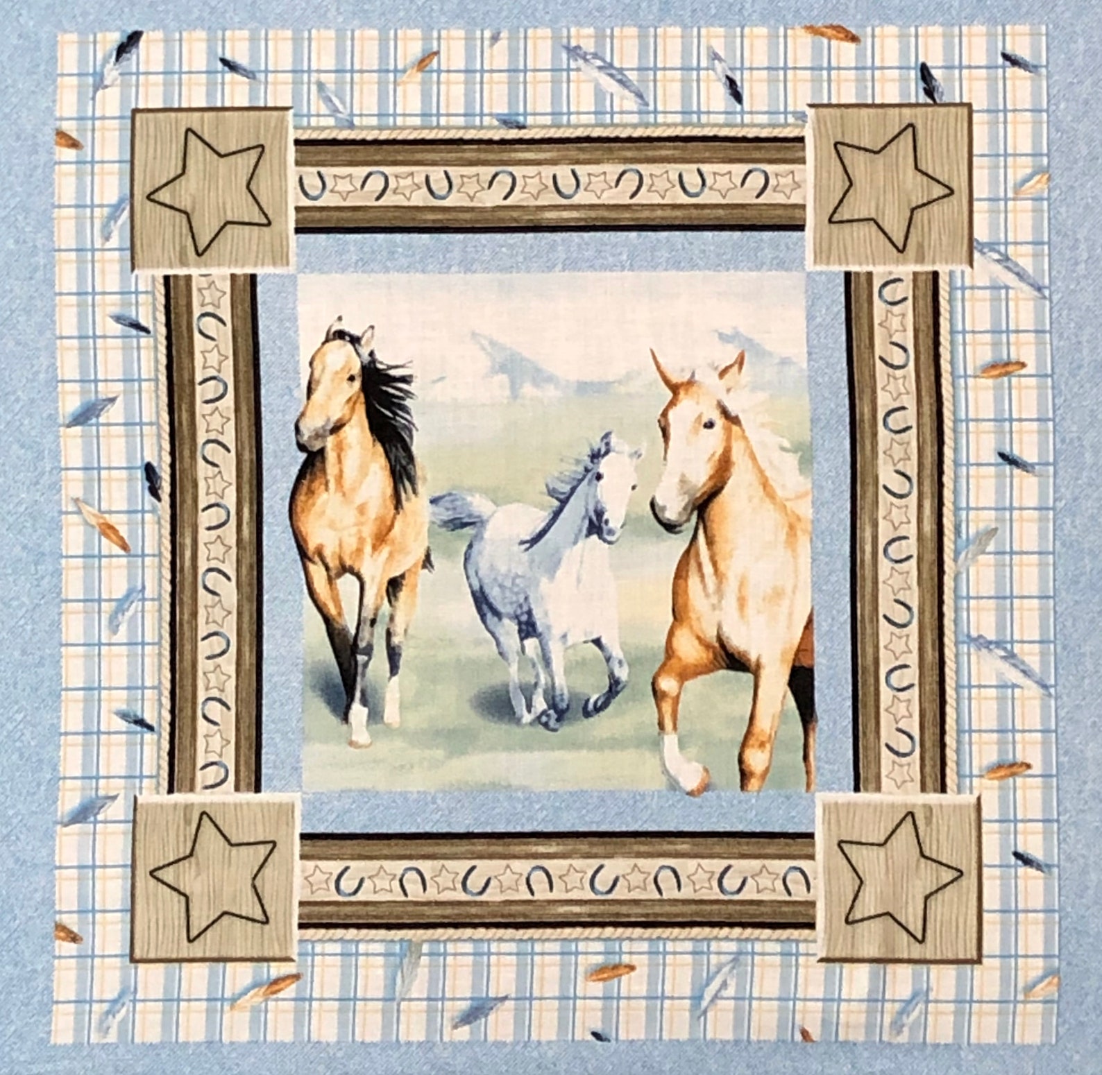 Western Horse Fabric Pillow Panel 4 Framed Pictures Baby | Etsy