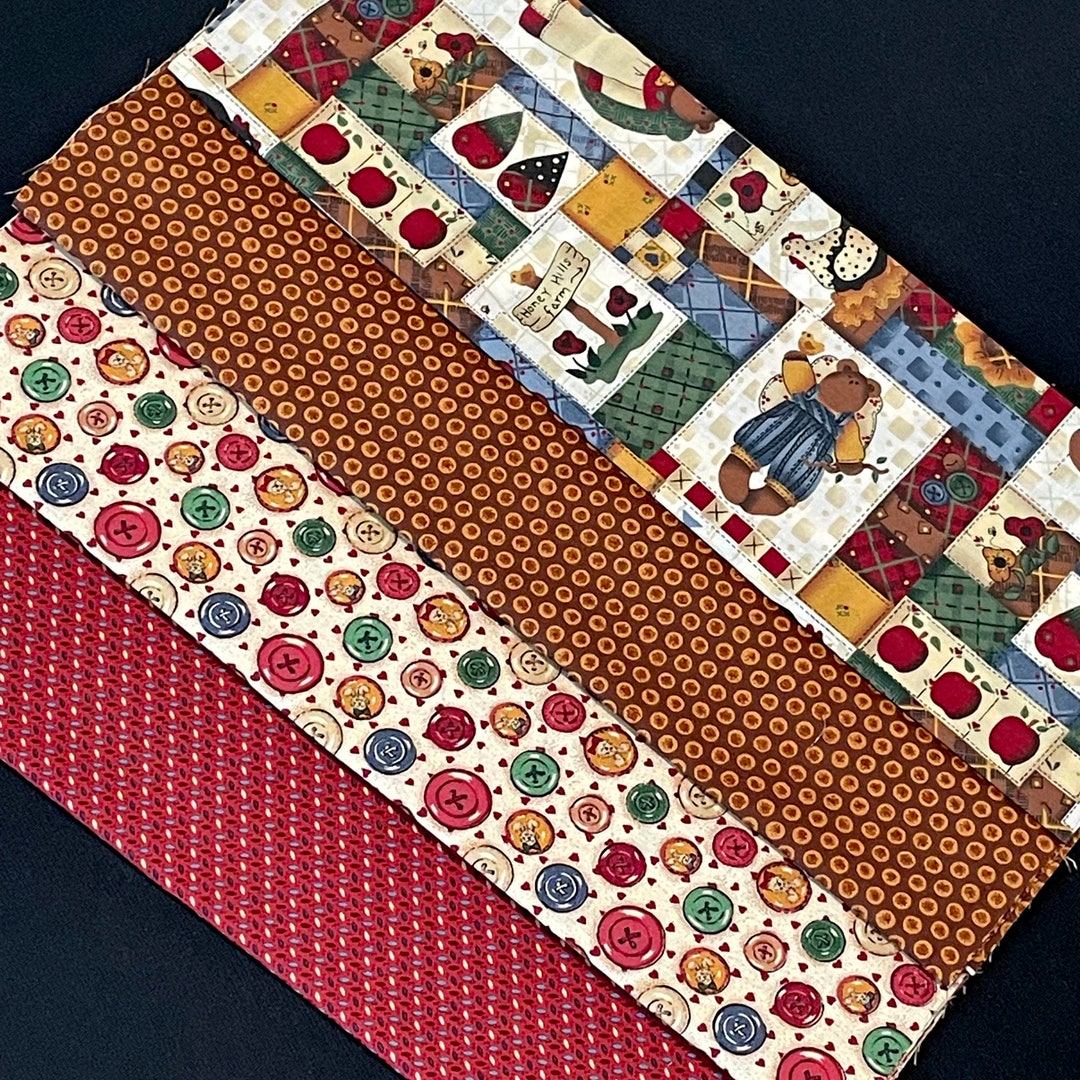 Honey Hill Farm 1/2 Yard Fabric Bundle, Patchwork Tossed Teddy Bear, 4 ...