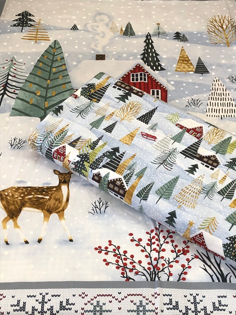 Christmas Snowy Magic Winter Country Cabin Fabric Panel - Etsy