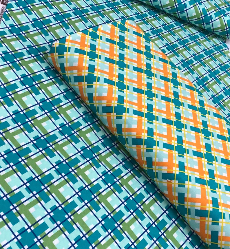 Plaid Criss Cross Orange Green Blue Cotton Fabric Hello Jane - Etsy
