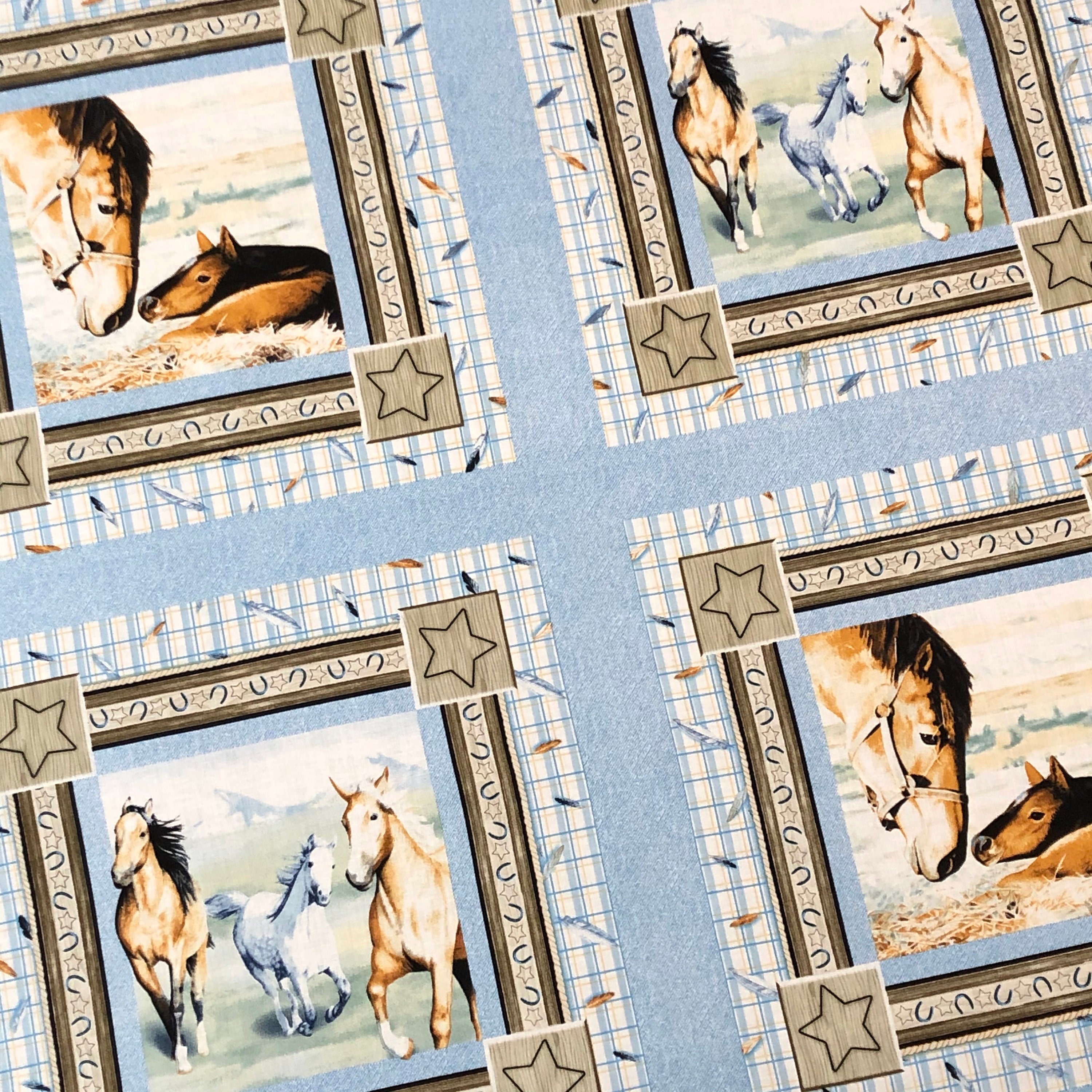 Western Horse fabric pillow panel 4 framed pictures baby | Etsy