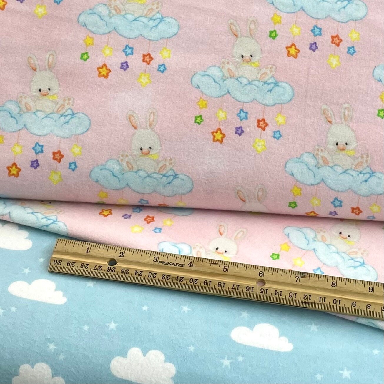 Bunny Rabbit Pink Flannel Floating on White Clouds Yellow | Etsy