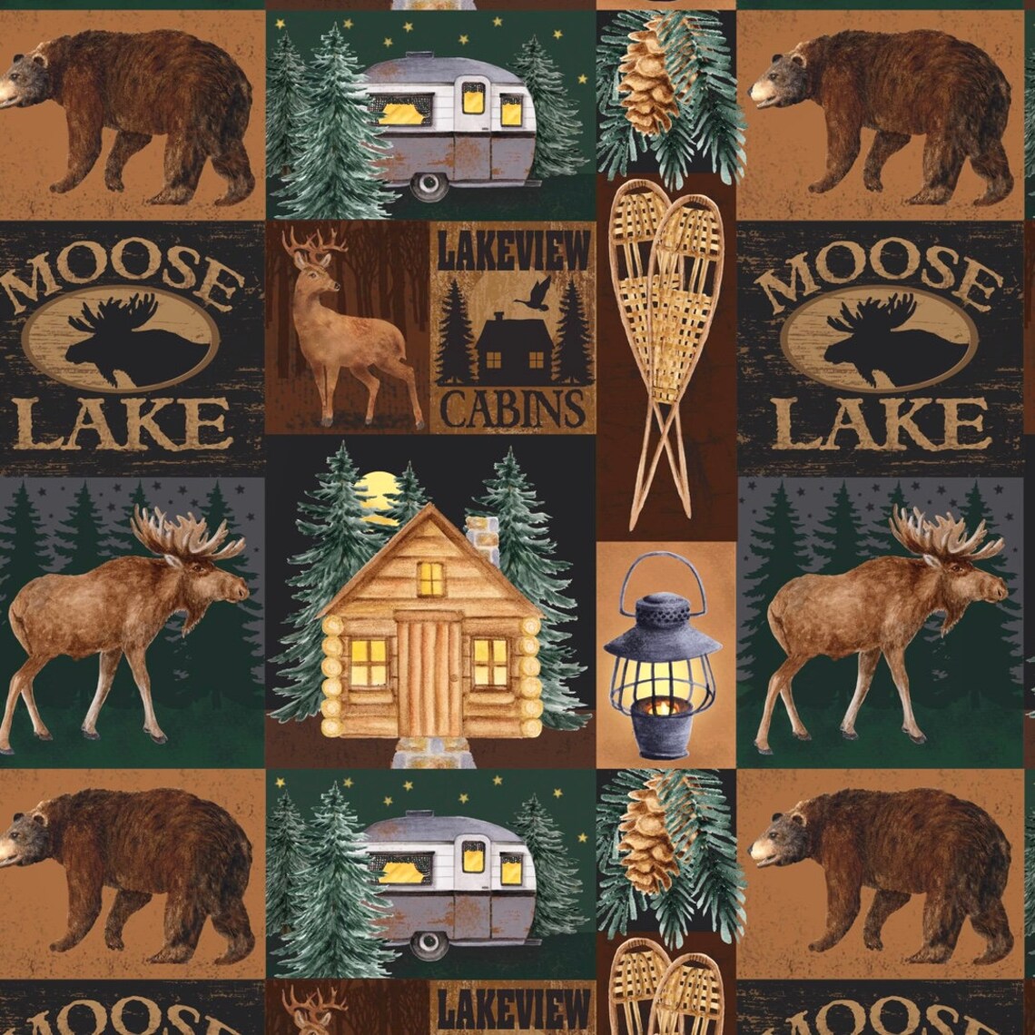 Moose Lake Cabin by David Textiles 100% Cotton Fabric by the - Etsy