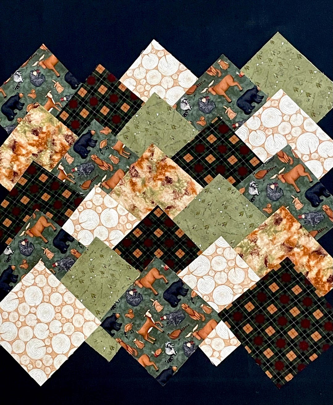 80 Bear Moose Wilderness 7" Pre Cut Cotton FLANNEL Squares, Wood Logs ...