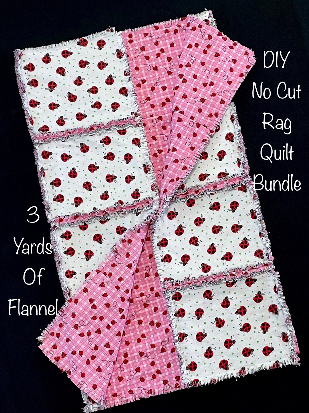 Girl Ladybug Rag Quilt Flannel Fabric Bundle, 3 Yards With Instructions ...