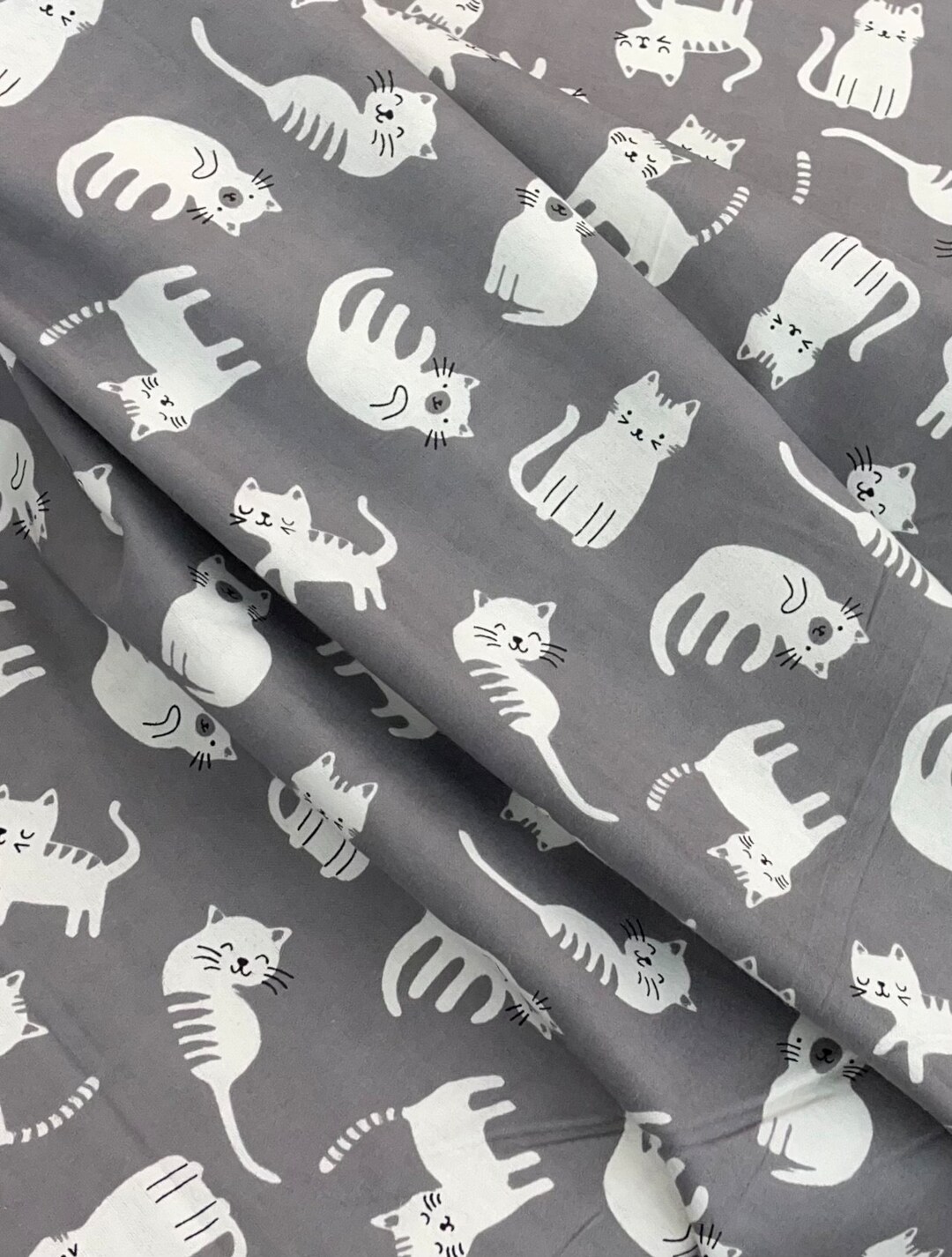 Kitten Kitty Cat on Gray, White Kittens, Flannel Fabric, Soft Great ...