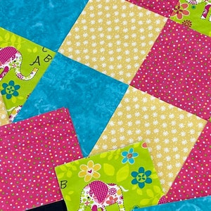 Elephant Rag Quilt Kit, Square Blocks 7" Flannel Fabric Pre Cut, Green ...