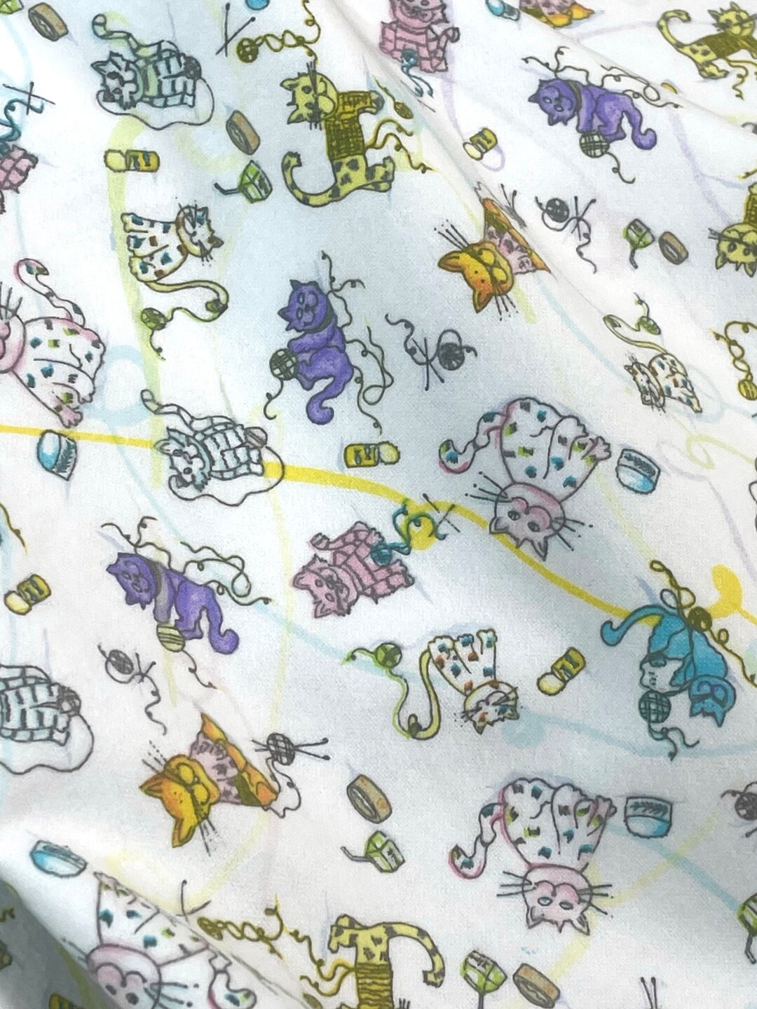 Kitten Kitty Cat Flannel Fabric, Yarn, Great Quality, Cats Playing ...