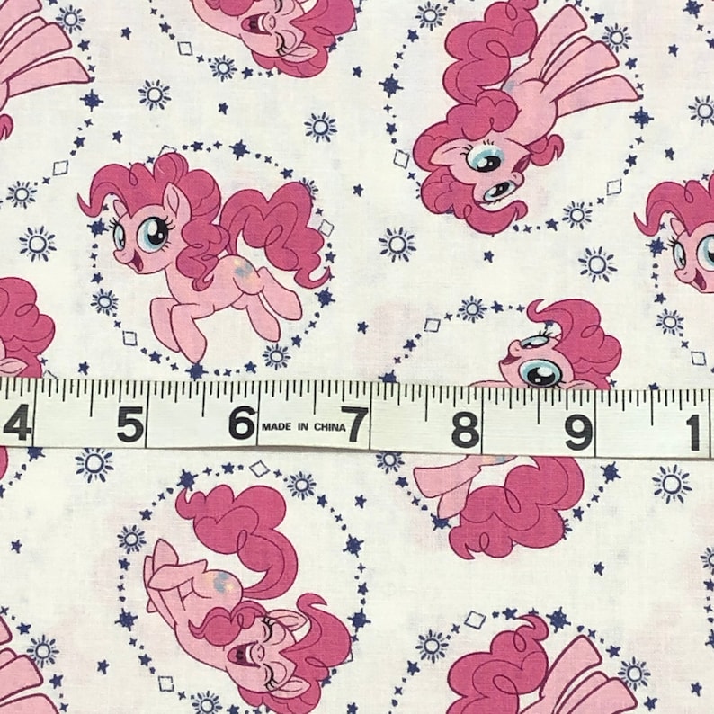My Little Pony Pinkie Pie, Pretty Pony Fabric, Pink Pony on White, Blue ...