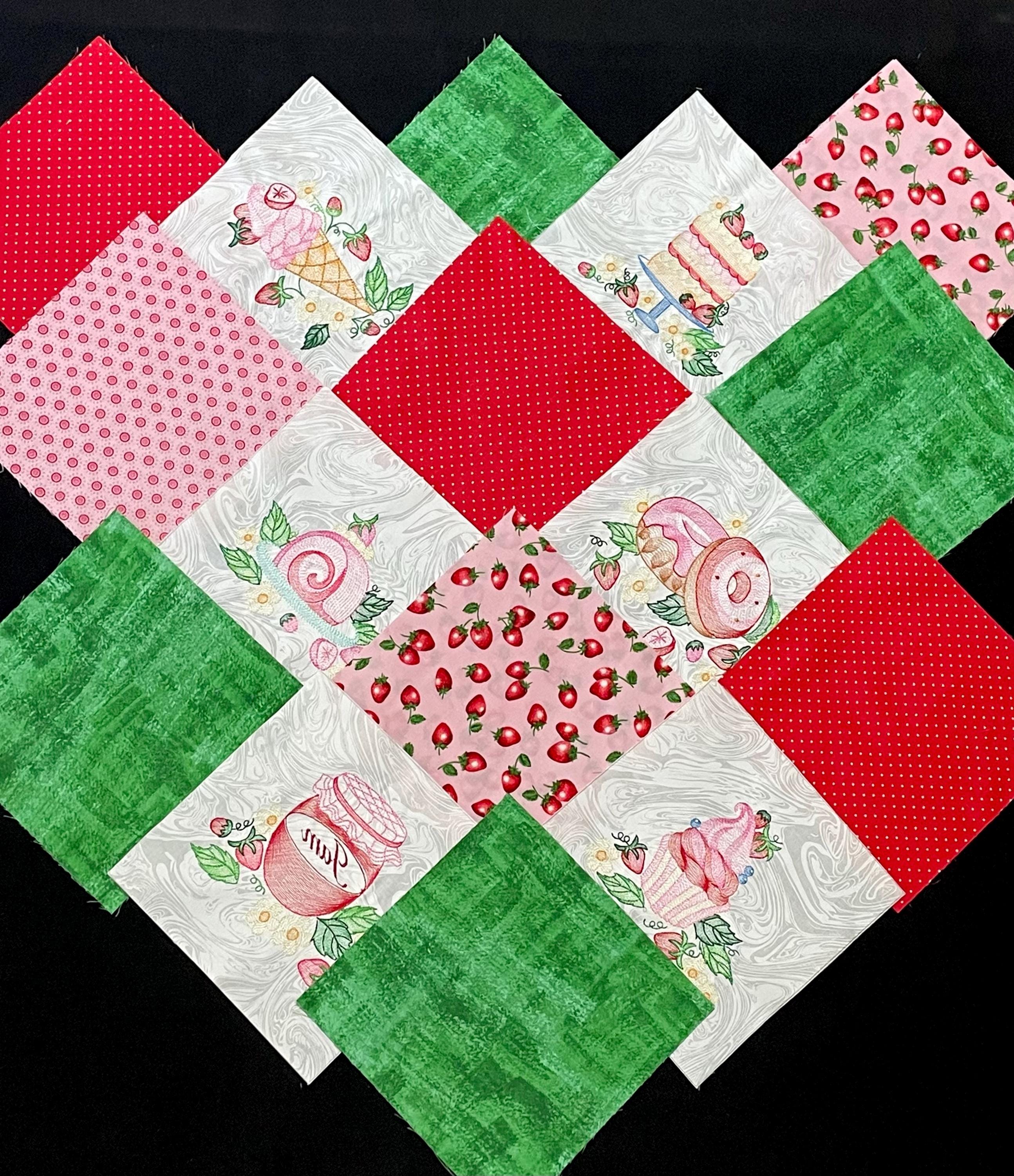Strawberry Quilt Blocks, Embroidered 8" Pre Cut Squares, 72 Blocks ...
