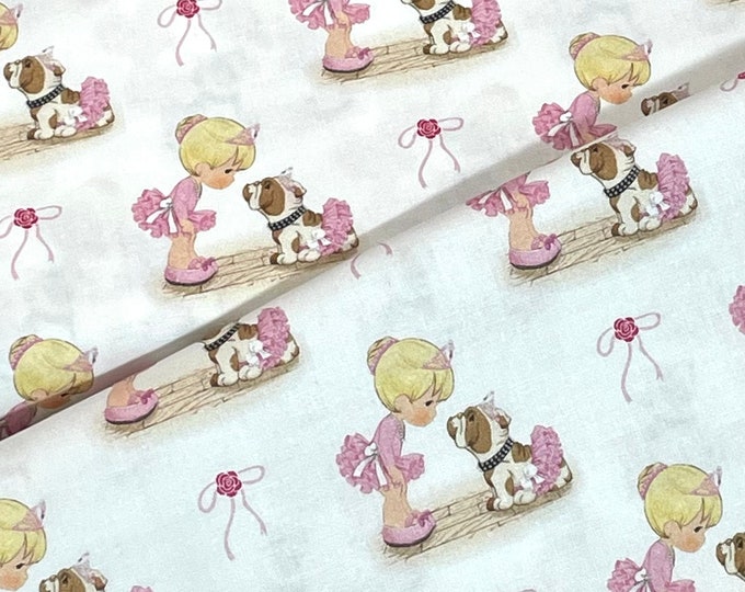 29" PRECIOUS MOMENTS Ballerina and Puppy FABRIC,100% Quilting Cotton ...