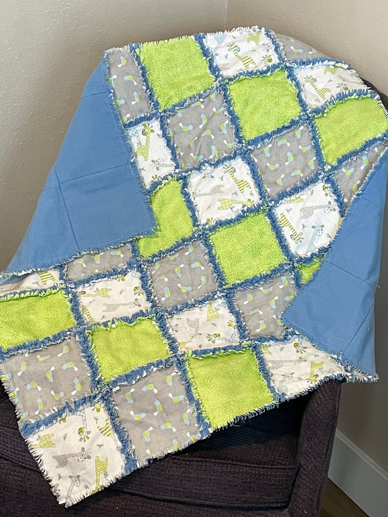 Giraffe Lime Green Rag Quilt Kit Baby Birds Gray White Green - Etsy