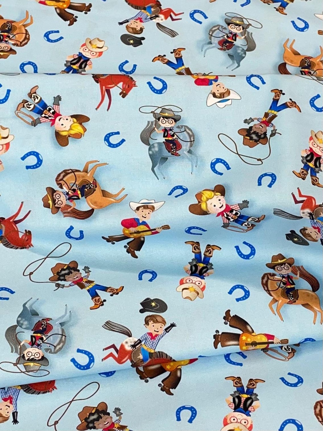 Lil Buckaroo's, Cowboy Rodeo Western Fabric, Blue, by Benartex, Western ...