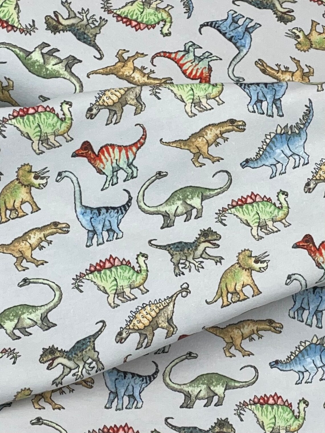 Dinosaur Flannel Fabric, Red Blue Brown Green Dinosaurs on Gray ...