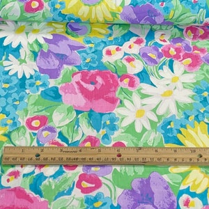 Spring Flowers Cotton Fabric, Blue Yellow, Purple, Pink, Great Quality ...