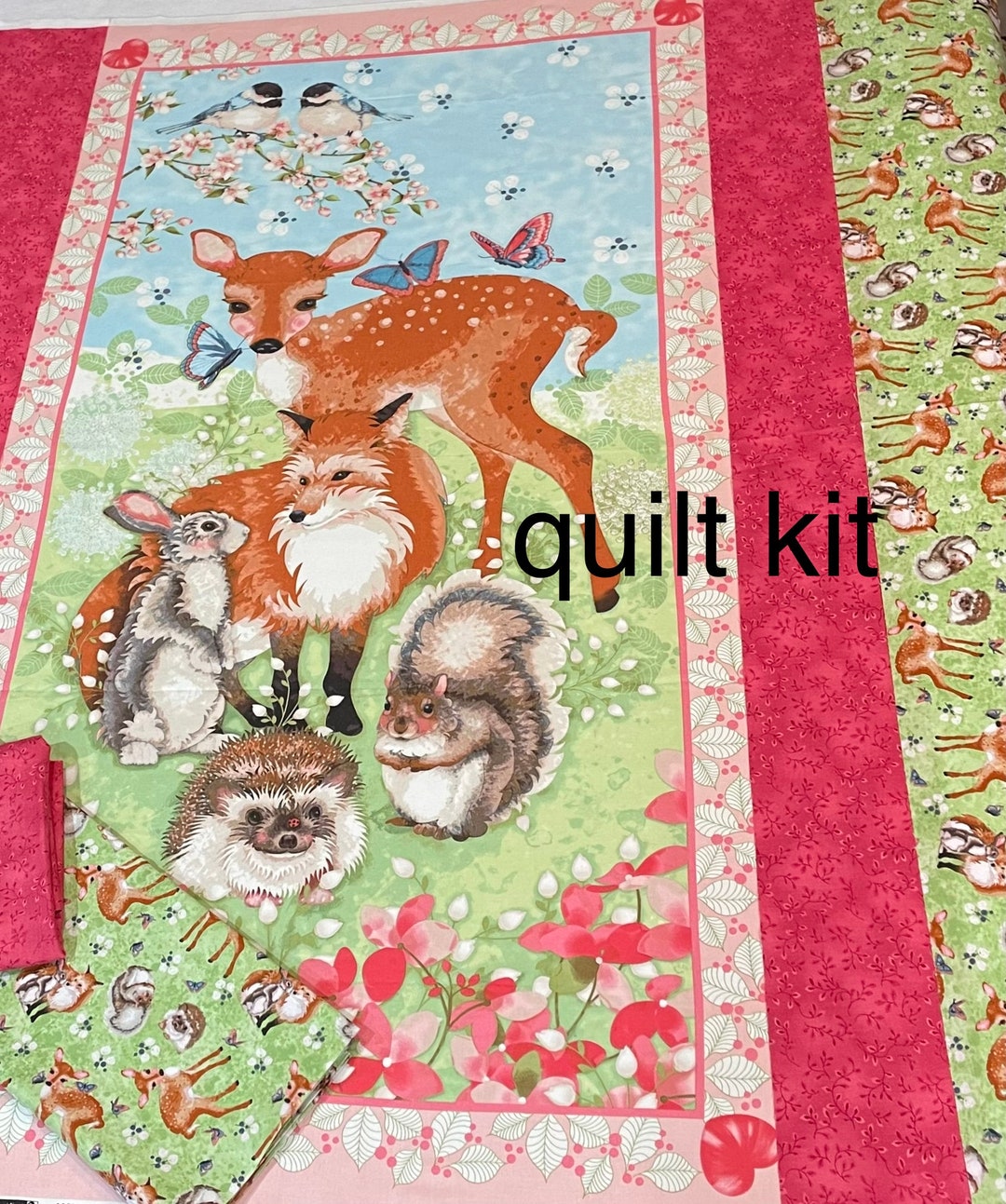 Woodland Animals Quilt Kit, Friends of the Forest, Fox Deer Rabbit ...