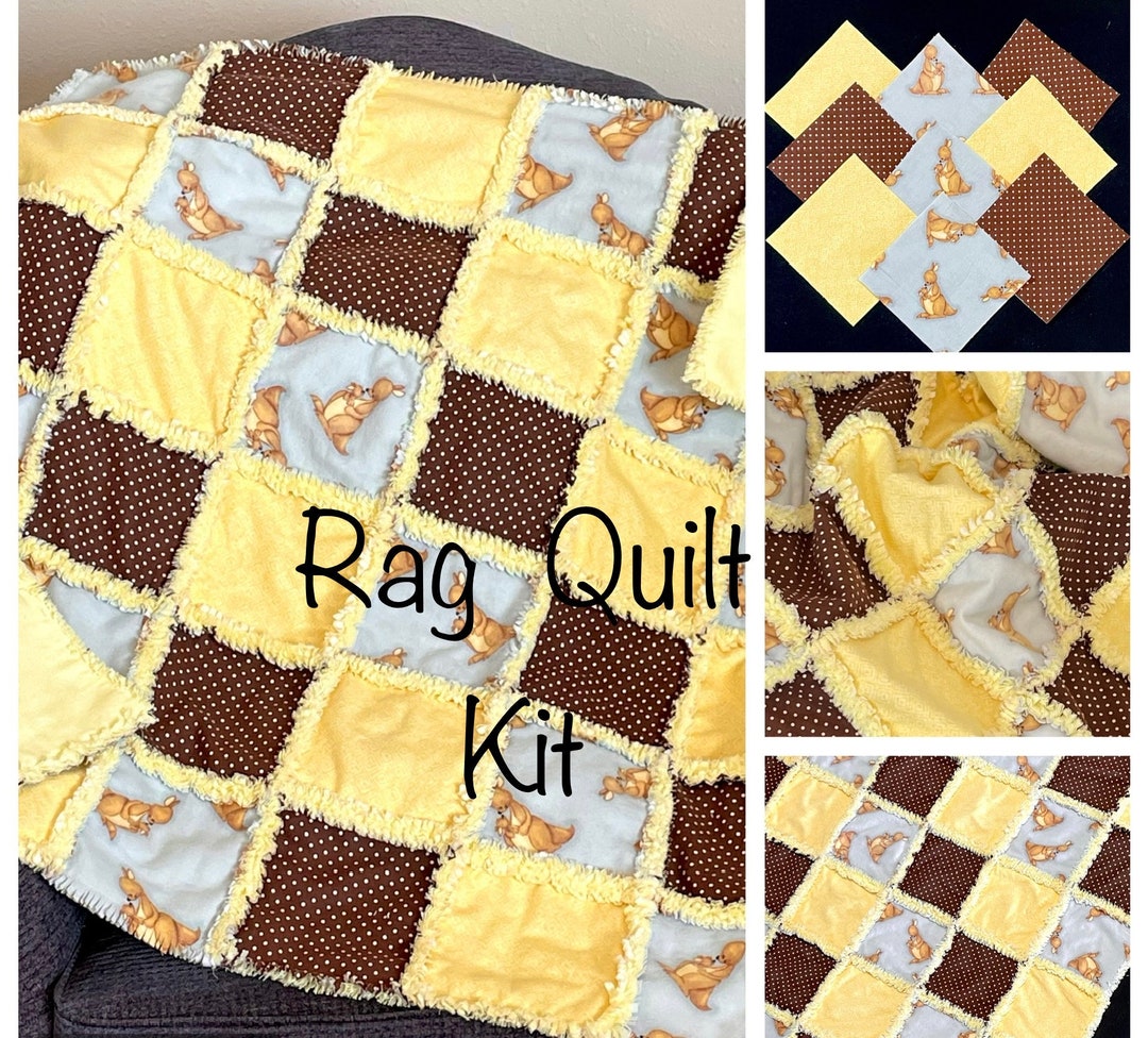 Baby Kangaroo Rag Quilt Kit, 72 Pre Cut 7" Flannel Blocks, or Completed ...