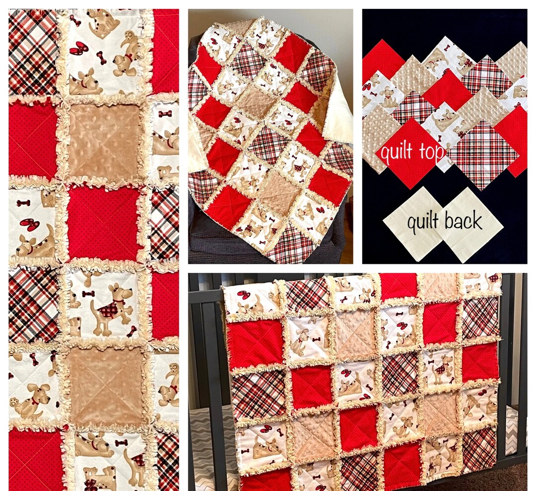 Puppy Dog Rag Quilt Kit, Pre Cut Quilt Blocks 7 Flannel Fabric Squares ...