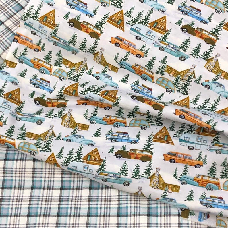 Snowy Woods Pine Tree Cabins Winter Woodland Fabric by Henry - Etsy
