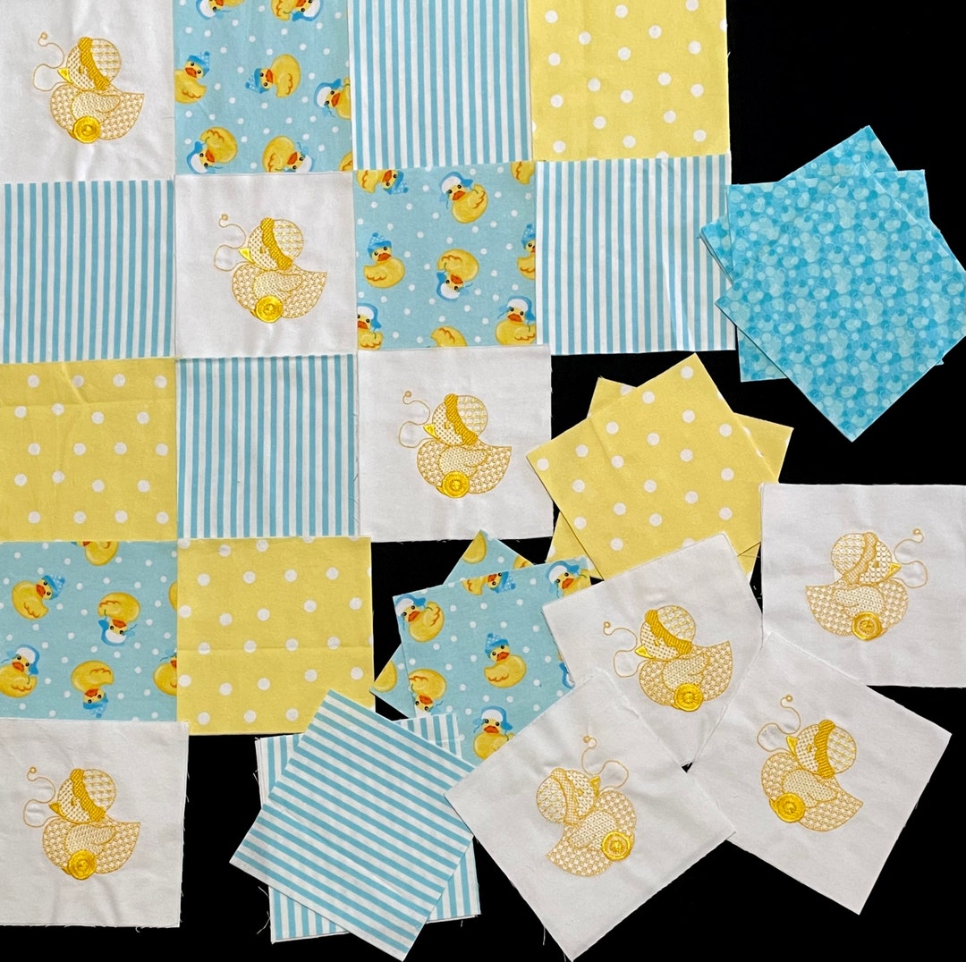 Yellow Duck Embroidered Rag Quilt Kit, 84 Quilt Blocks 7" Flannel ...