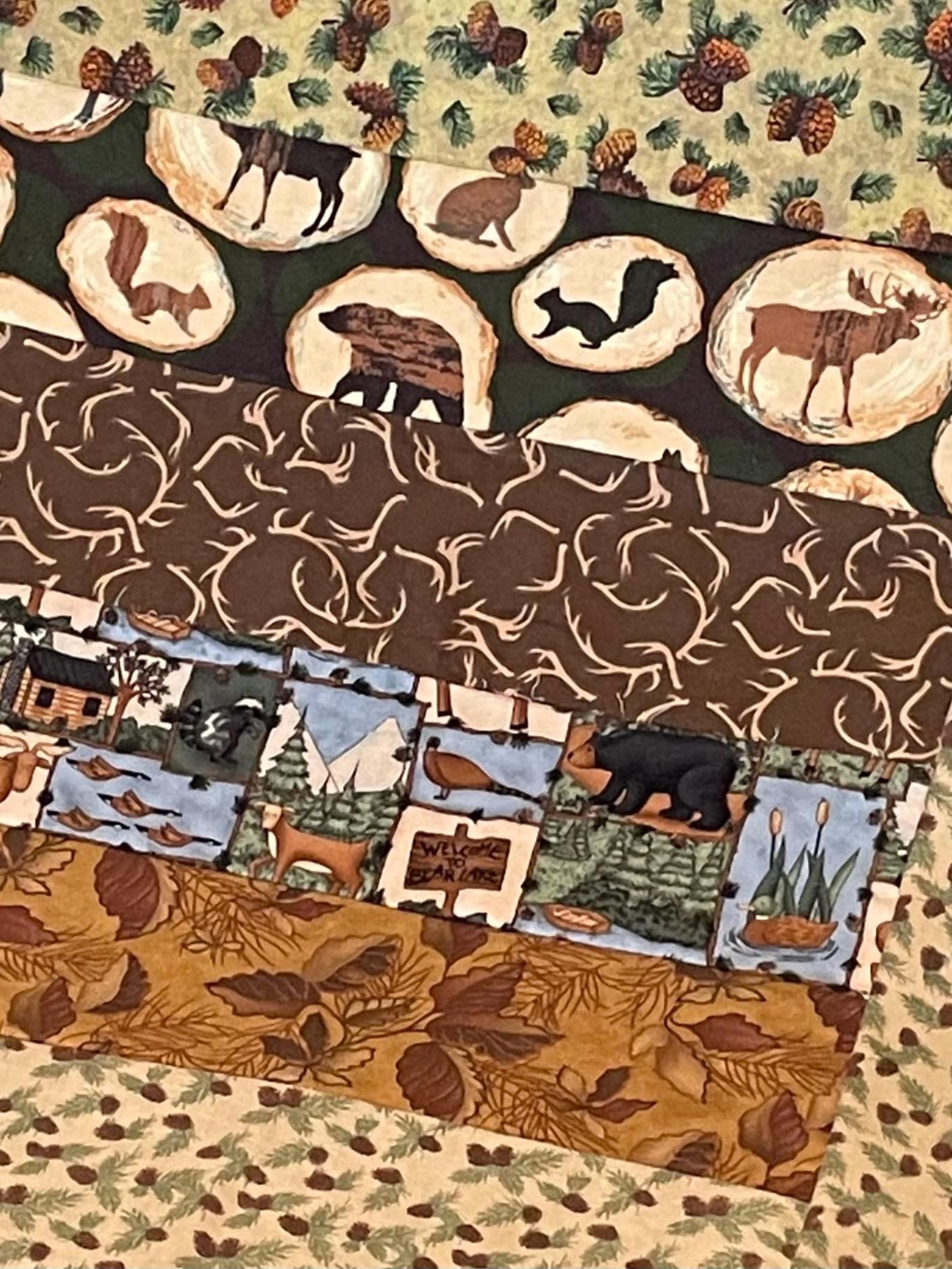 Wildlife Woodland Elk Deer Bear Quilt Top, Handmade Flannel Lap ...