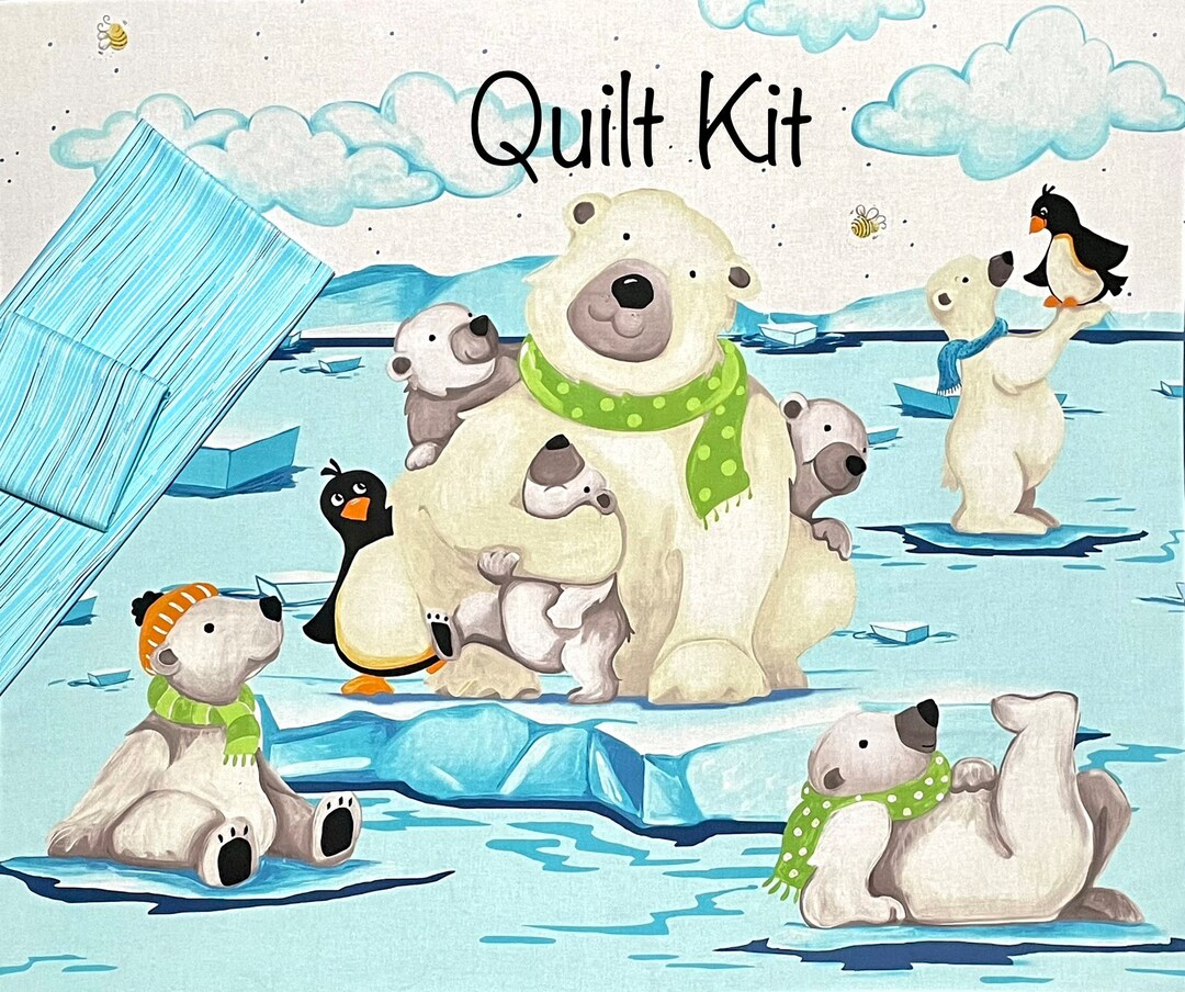 Polar Bear Quilt Kit Aqua Burr, Penguin, Susybee, Nursery Decor Fabric ...