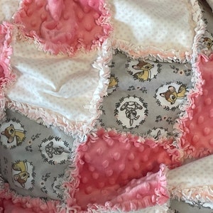 Bambi Pink Minky Rag Quilt Kit, 72 Pre Cut 7" Quilt Blocks, Gray, White ...