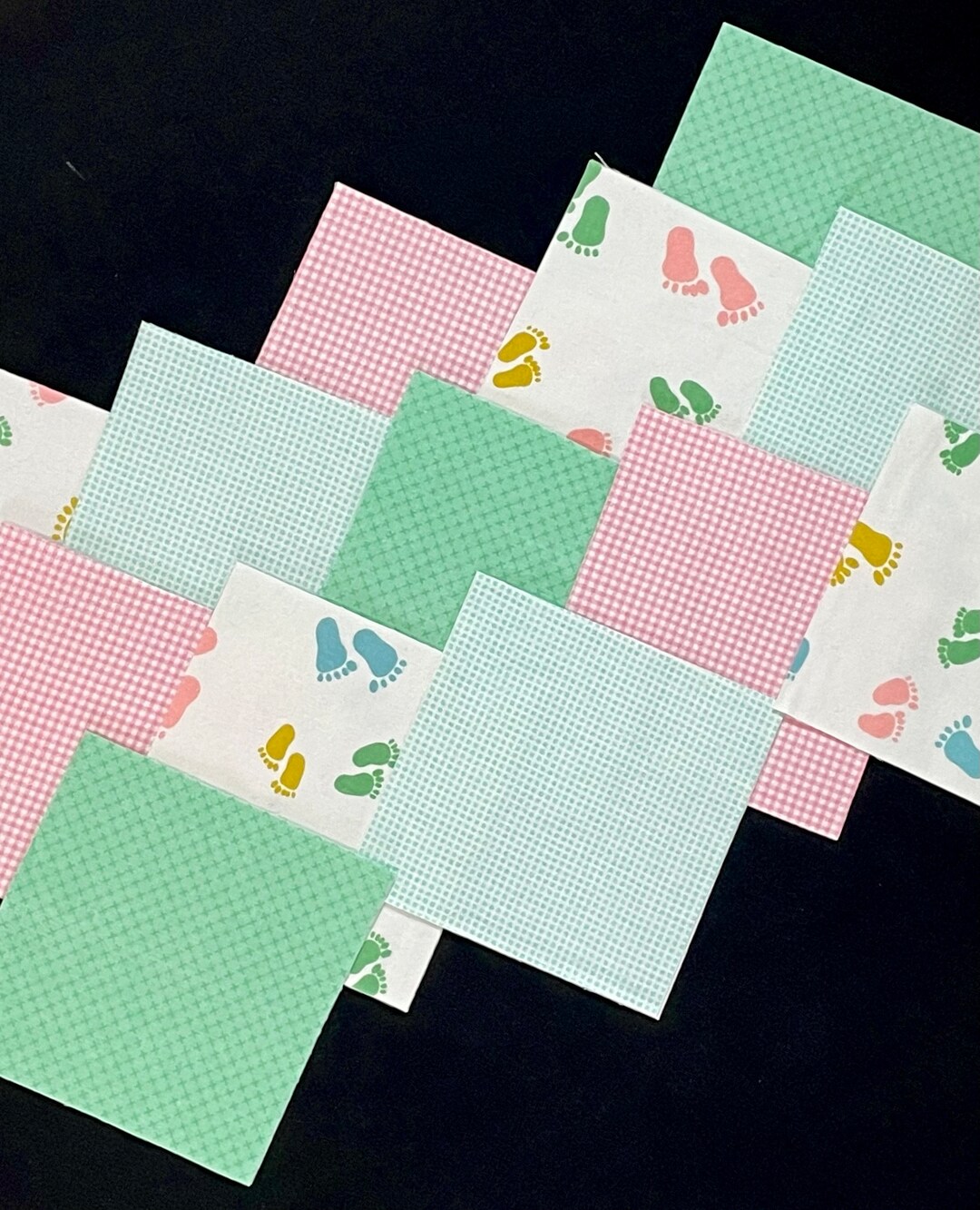 48 Footprint 7" Pre Cut Square Quilt Blocks, Pastel Green, Pink Aqua ...