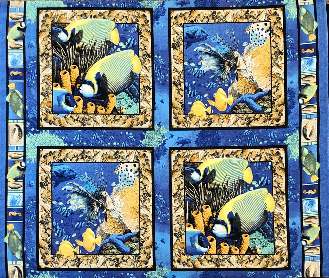 4 Tropical Ocean Fish Pillow Panels, Sea Fish, Lion Fish, Coral Sea ...
