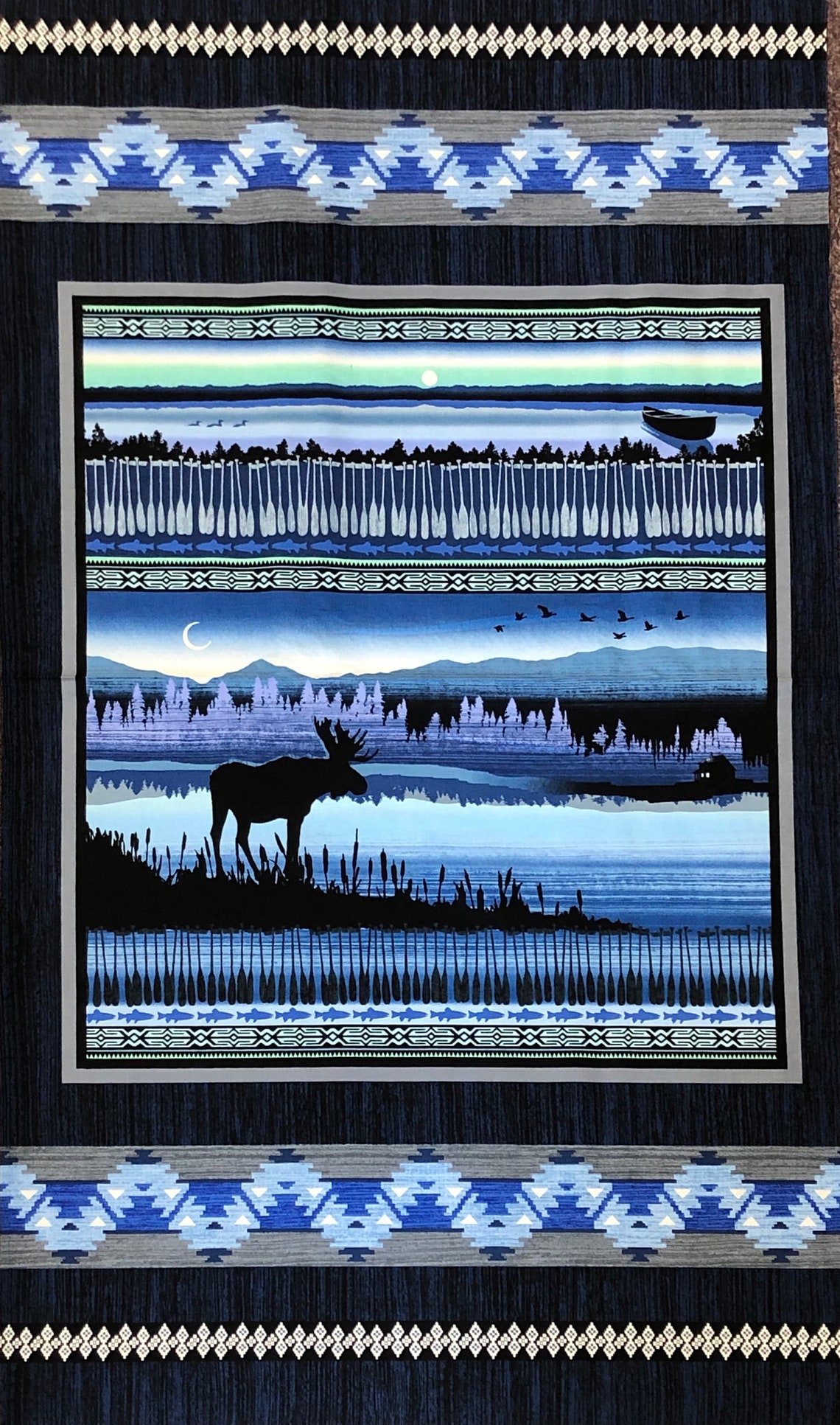 Moose Fabric Panel Geometric Moose Creek Lake Blue Purple | Etsy