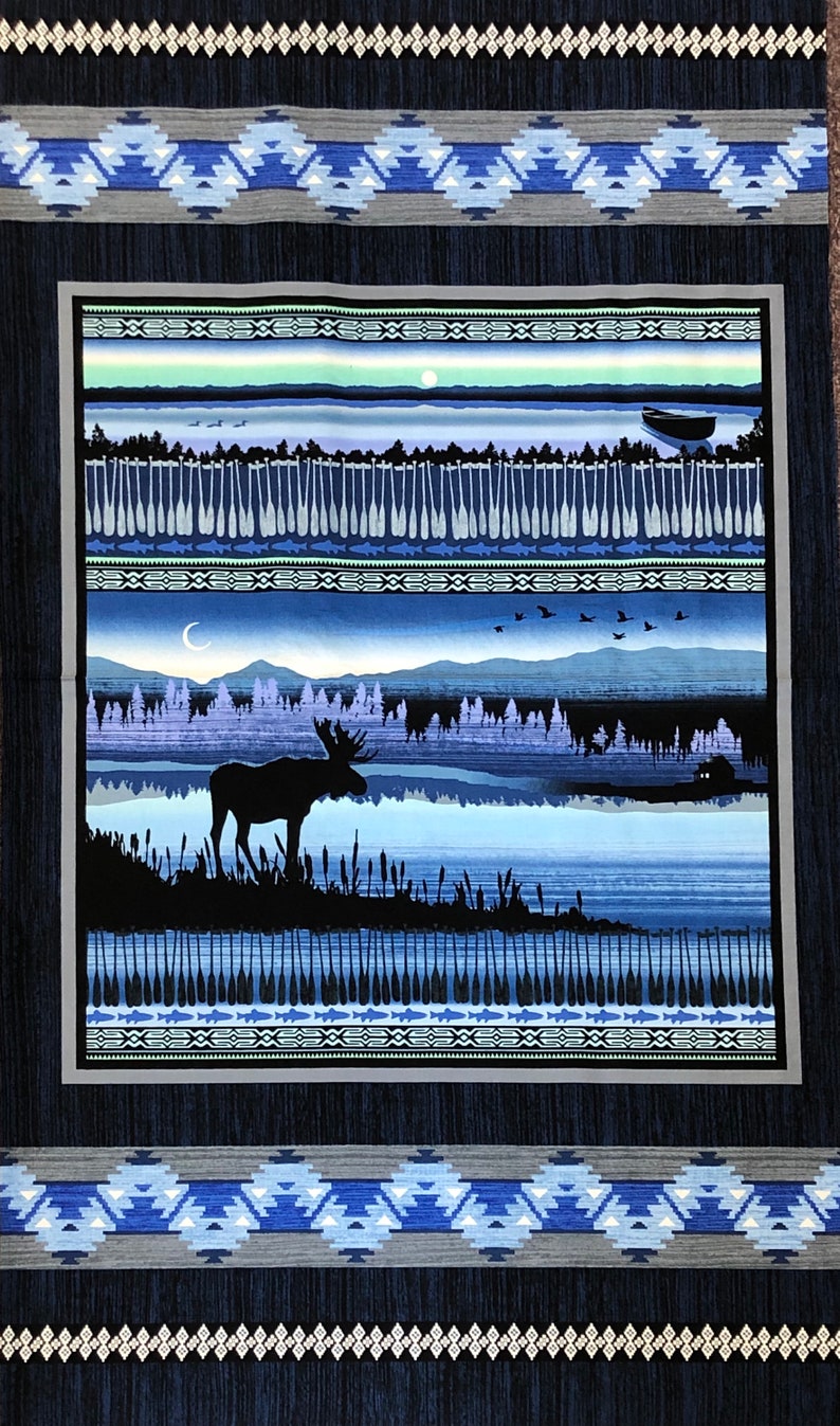Moose Fabric Panel Geometric Moose Creek Lake Blue Purple - Etsy
