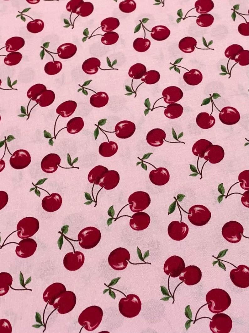 Materials Fabric Cute Tossed Cherry Fabric with Pink Background 100% ...