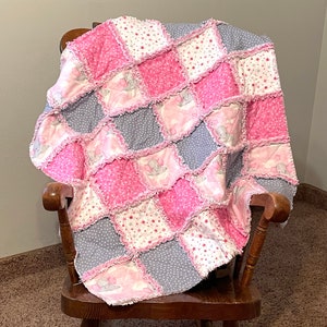 Pink Elephant Baby Rag Quilt Kit, 72 Pre Cut 7" Flannel Square Blocks ...