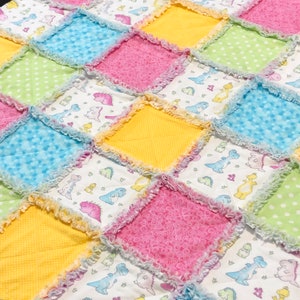 Pink Dinosaur Baby Rag Quilt Kit, 72 Pre Cut Quilt Blocks 7 Squares ...