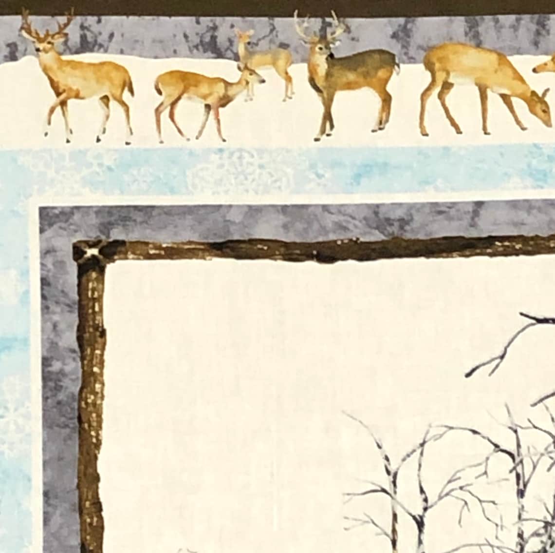 Snowy Woods Fabric Panel Pine Tree Cabins Winter Woodland | Etsy