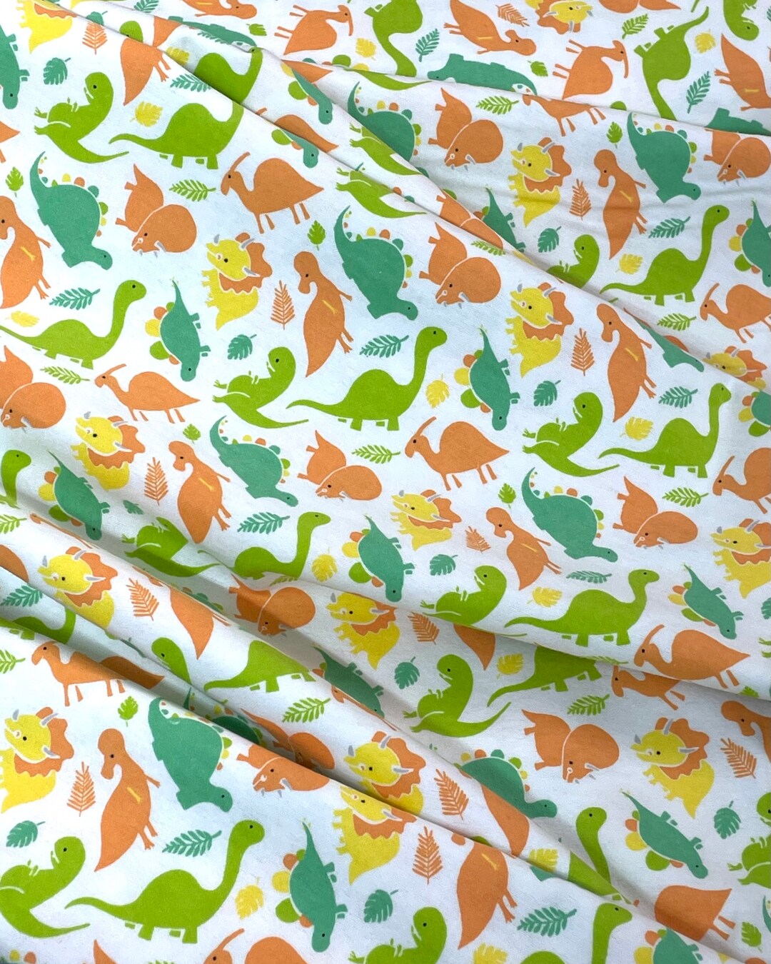 Dinosaur Flannel Fabric, Orange Yellow Green Dinosaurs on White, Lime ...