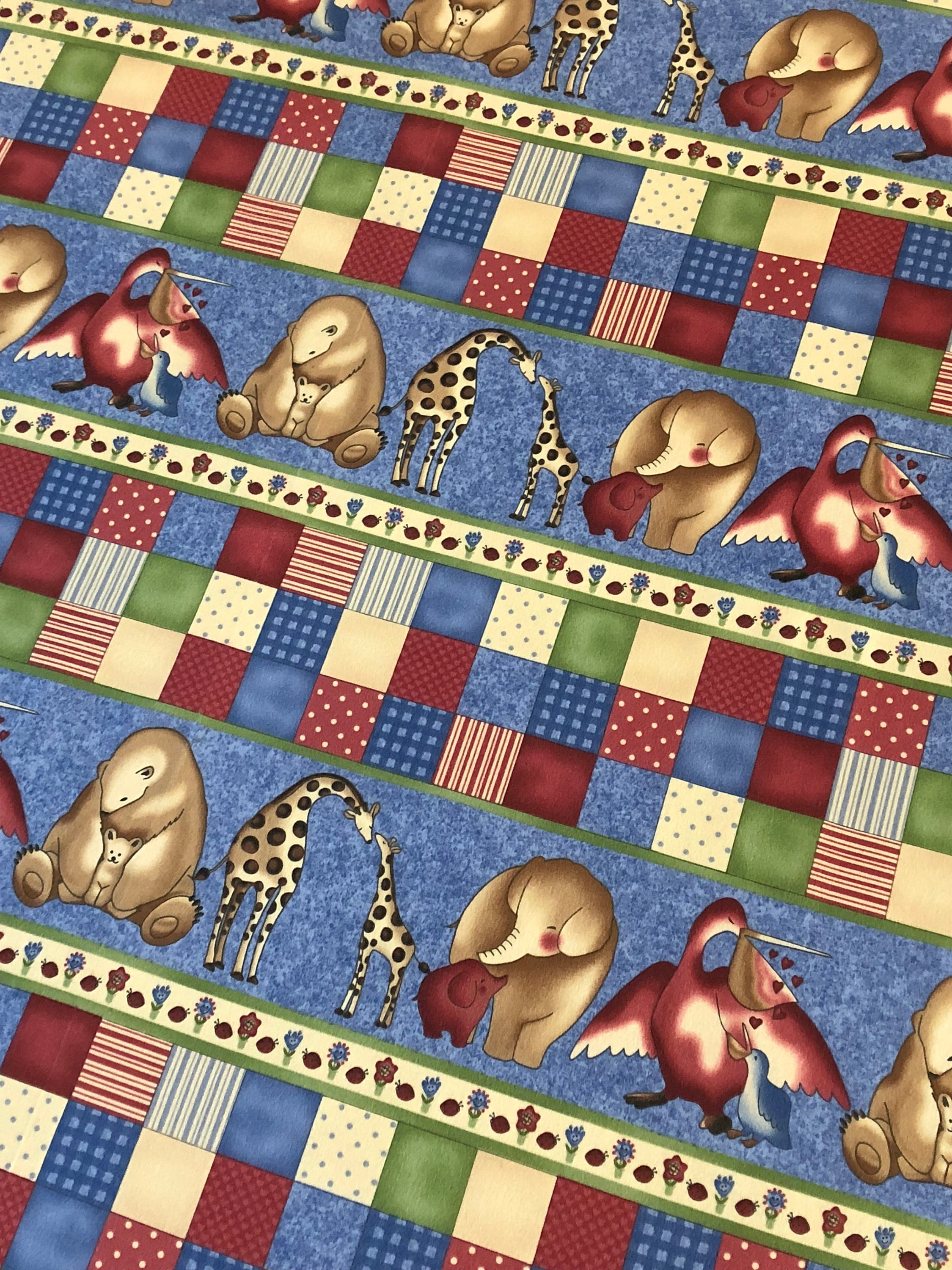 Giraffe Elephant QUILT KIT, Bear Zoo Jungle Circus Animals, Green Blue ...