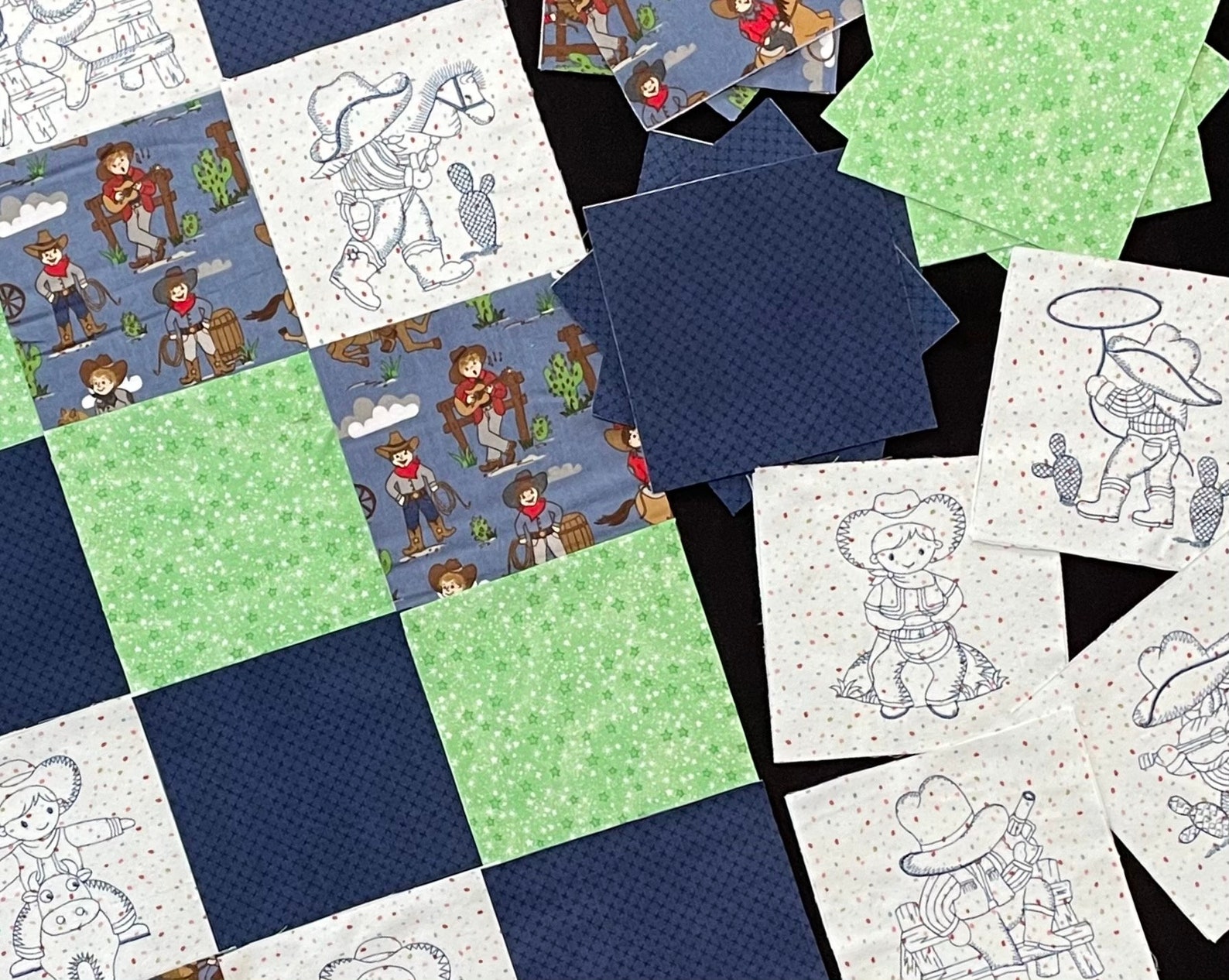 Embroidered Cowboy Rag Quilt Kit 84 Quilt Blocks 7 - Etsy