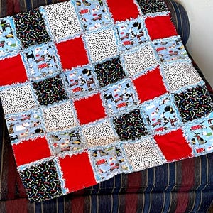 72 Puppy Dog Rag Quilt Kit Pre Cut 7 Squares, 2 Flannel Layers, Blue ...
