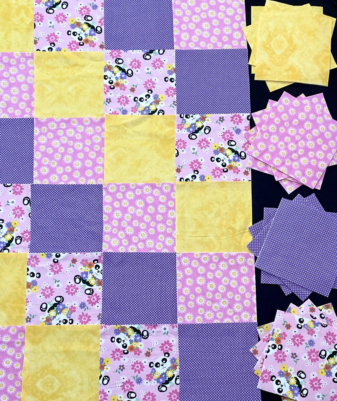 96 Panda Bear Rag Quilt Kit 7 Squares Pre Cut Quilt - Etsy